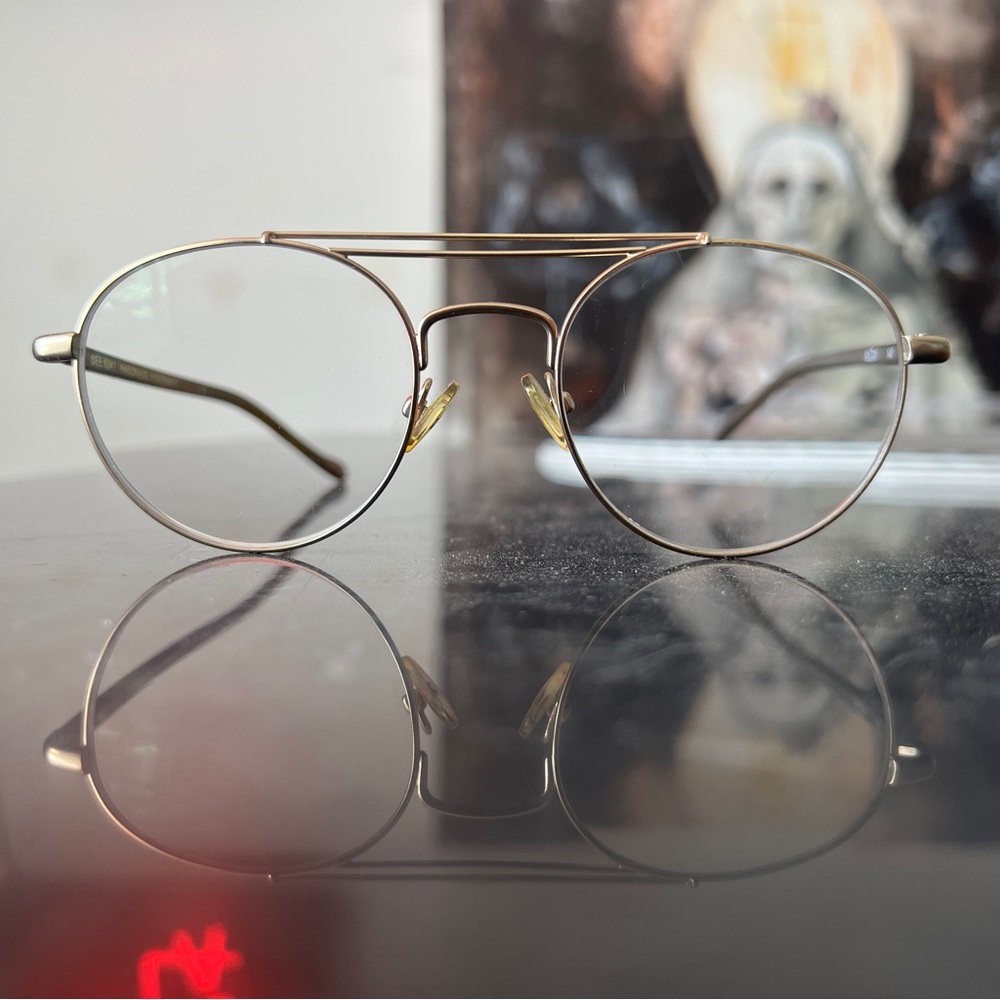 See Round Aviator Gold Tone Thin Frame Glasses - Gem